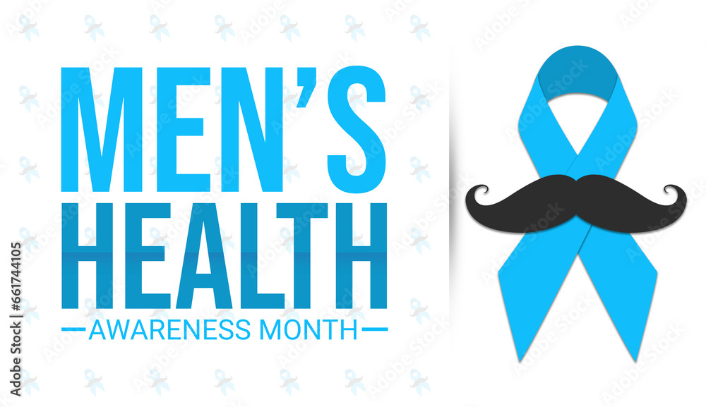 Men's health awareness month, Movember. Moustaches and blue ribbon on ...