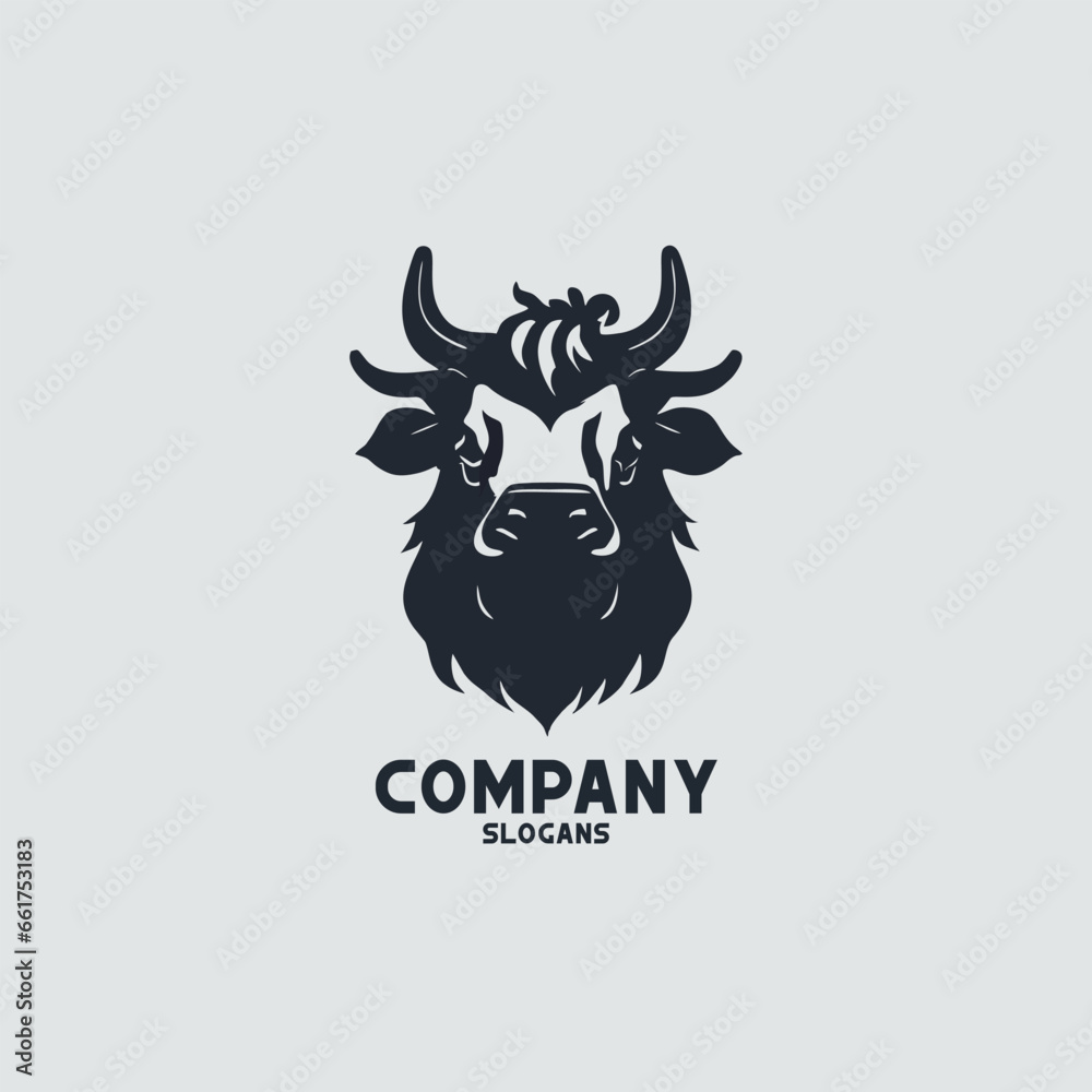 Highland cow head design on silhouette black and white isolated ...