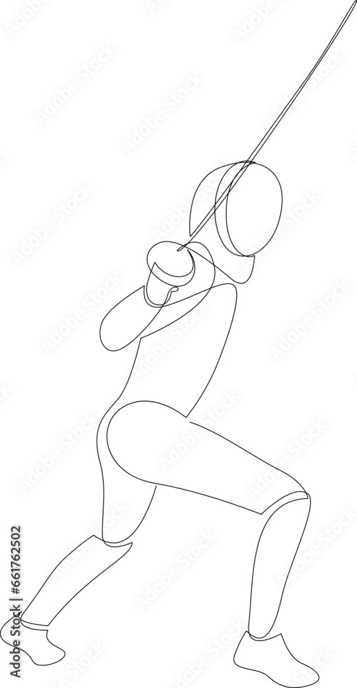 One single line drawing of man fencer athlete in fencing costume ...
