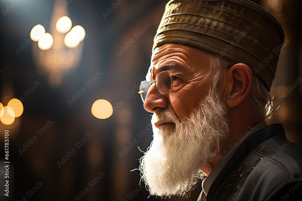 Imams praying, exemplifying the serene atmosphere within a holy mosque ...