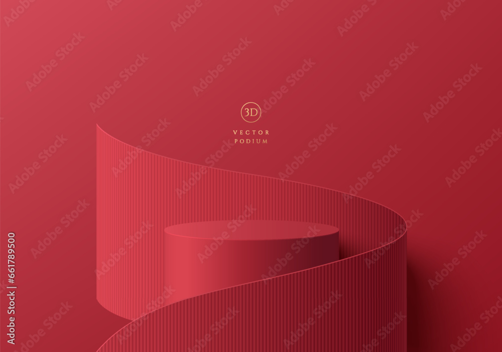 Realistic red 3d cylinder product podium background, Product display ...