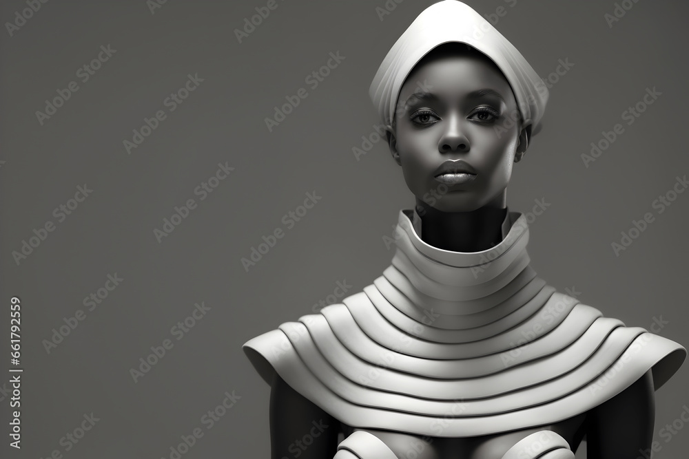 Fashion Concept. Closeup portrait of androgynous woman portrait in ...