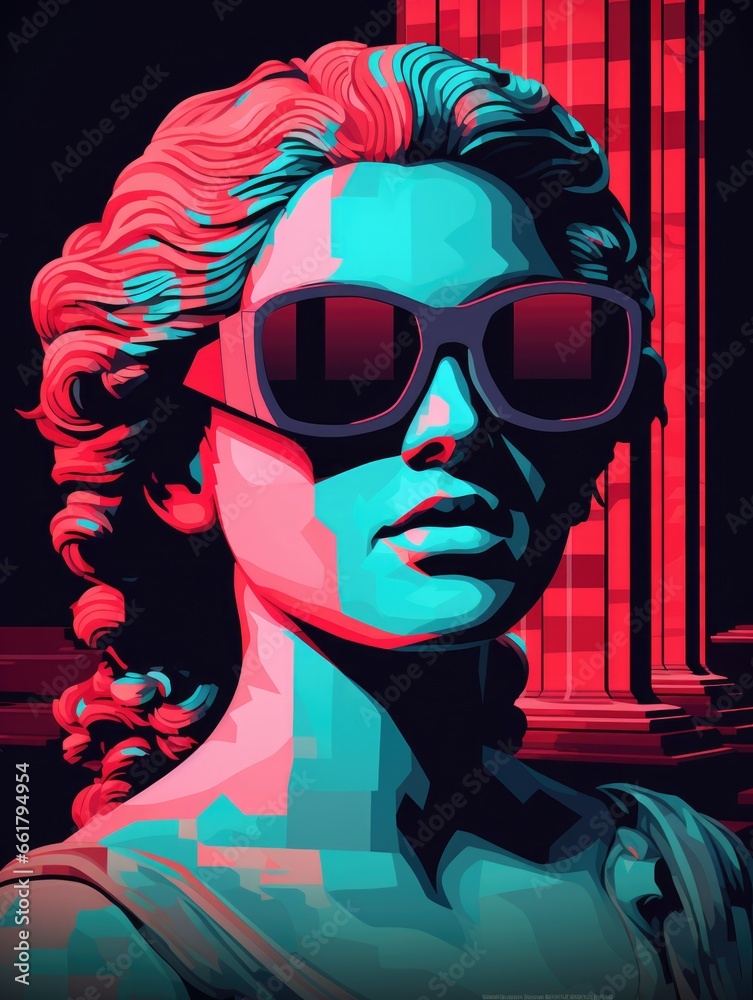 pixel art 8 bit style 3D of Ancient Greek statue wearing sunglasses ...