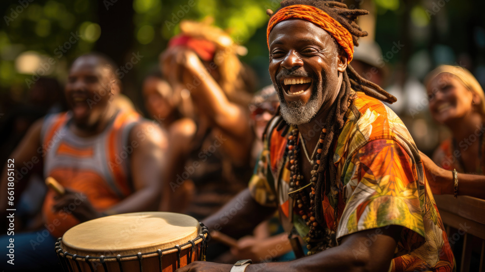 African Drummer Giving An Energetic Performance. Сoncept Nature Hiking ...