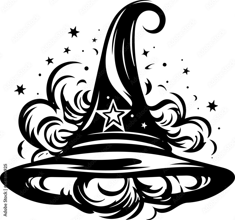 Magic Witch hat vector design, Halloween hat silhouette, Black Witch ...