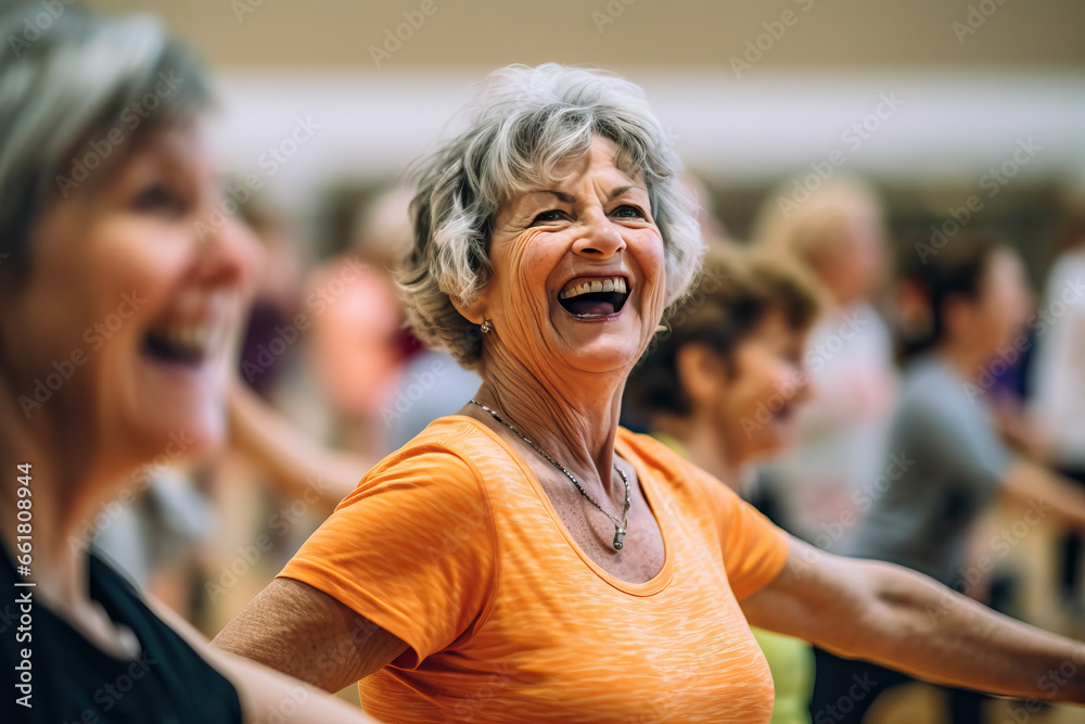 Image of a group of women over 50 years old doing a Zumba class at a ...