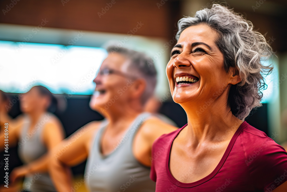 Image of a group of women over 50 years old doing a Zumba class at a ...