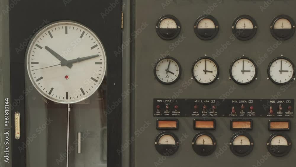 Old pendulum clock, amperage meter, vintage ammeter, instrument to ...