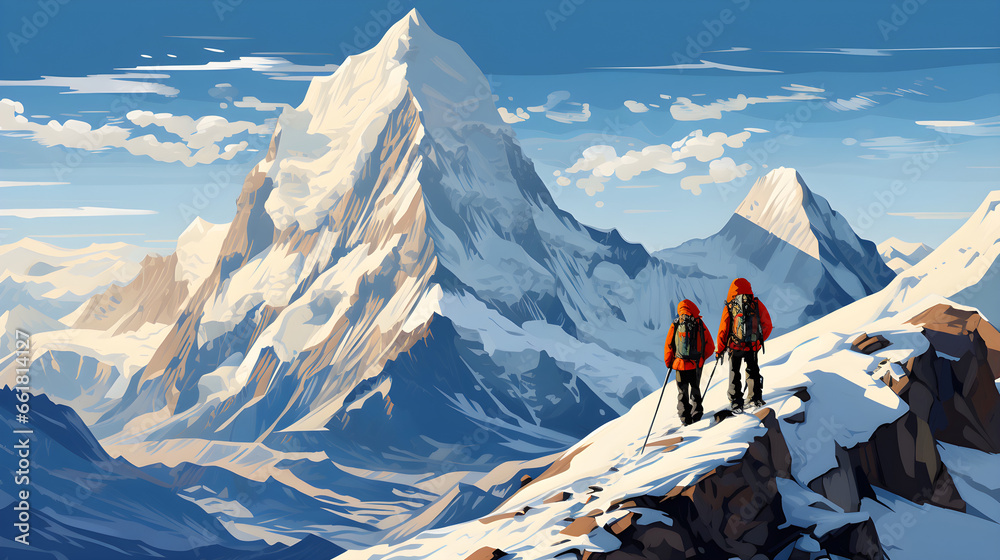Summit Conquerors, Epic Climbers triumphing snowy peaks, Stock ...