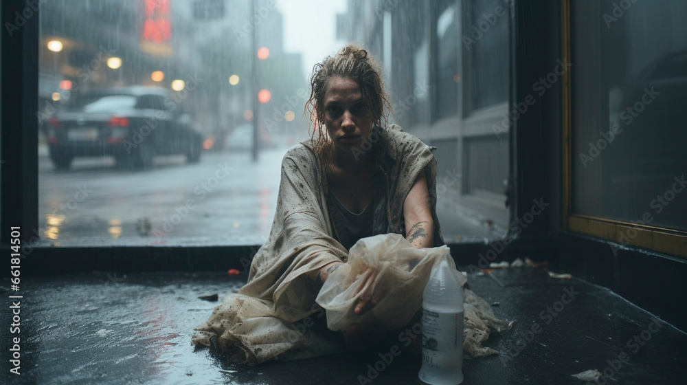 Downtrodden but Resilient: Portrait of a Homeless Woman, generative ai ...