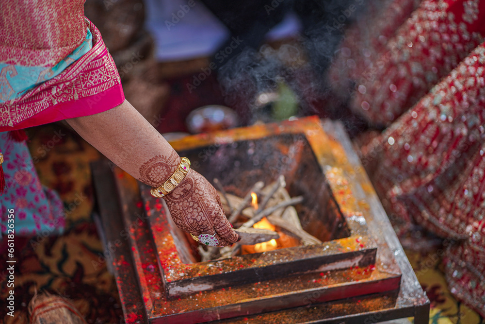 Indian Hindu Traditional Pooja. Vedic fire ceremony called Yagya ...