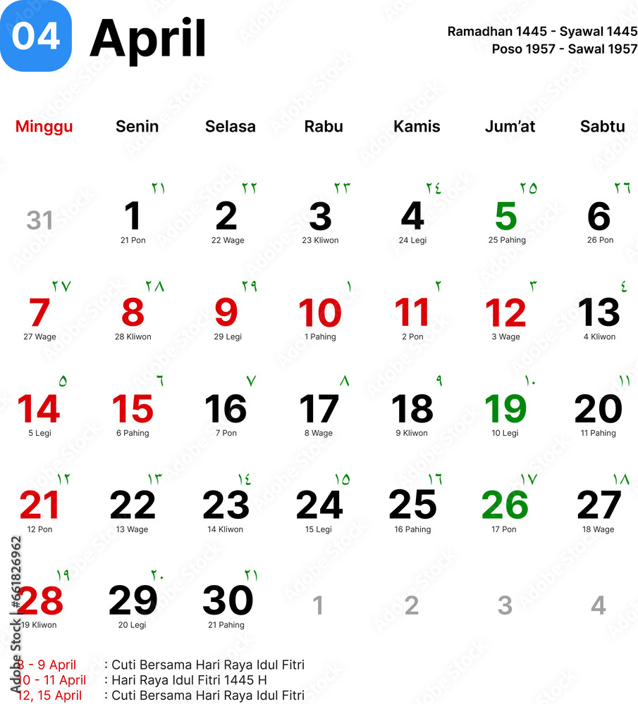 Kalender April 2024 Transparent, Cocok untuk Kebutuhan Agenda dan ...