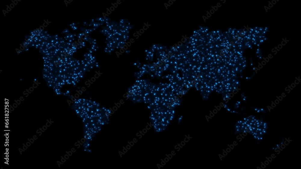 Digital Technology World Map Animation. Glowing Connections in Global ...