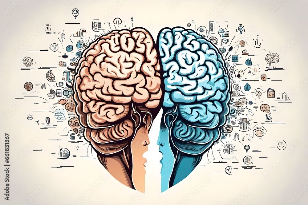 Left and right human brain. Creative half and logic half of human mind ...