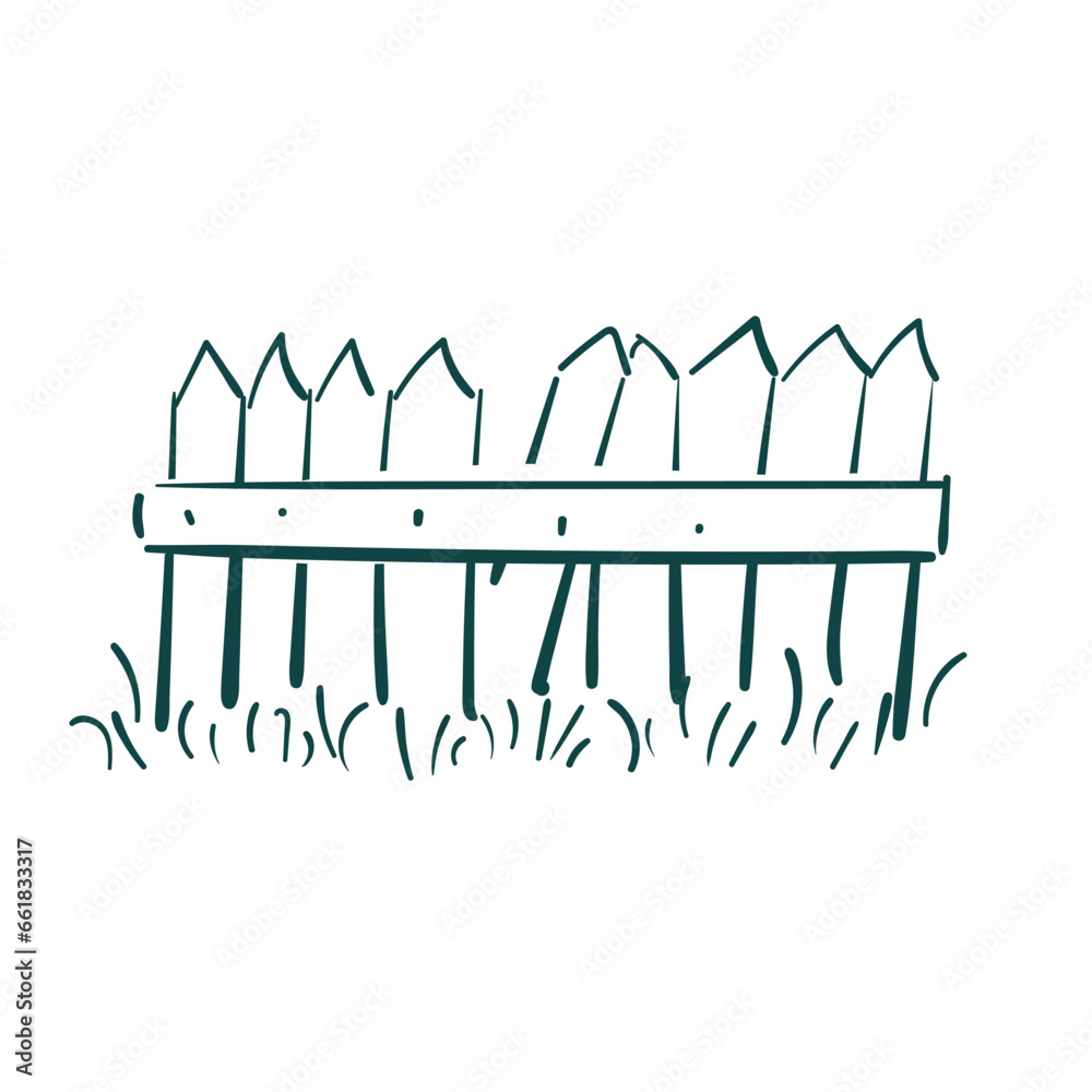 fence vector sketch simple doodle hand drawn line illustration isolated ...