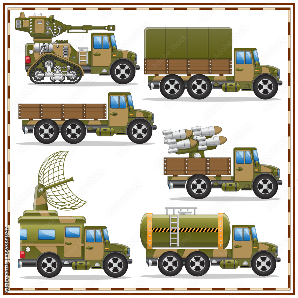 Set of military equipment. Side view. Isolated on white background ...