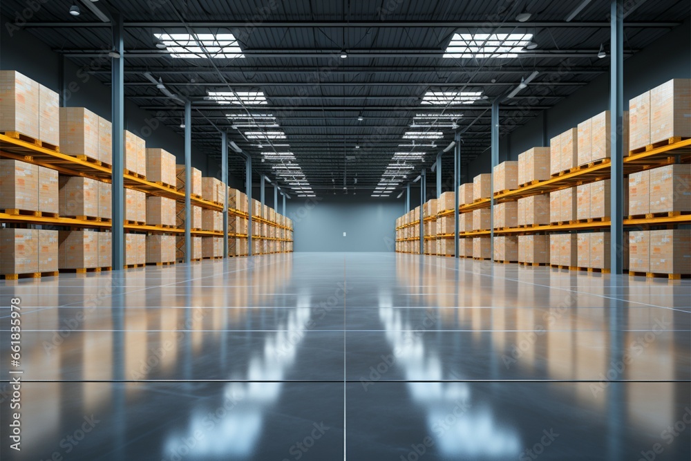 Empty warehouse at a distribution center for efficient storage ...