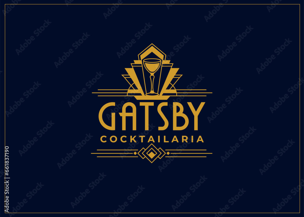 Cocktail bar lounge pub restaurant logo design with vintage art deco ...