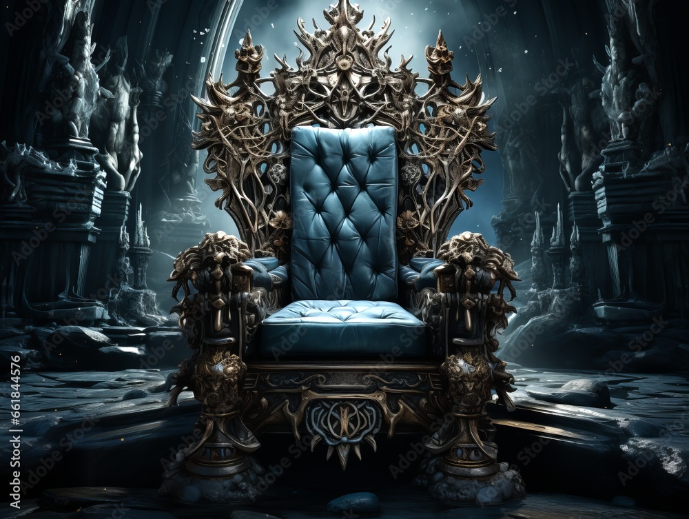 Medieval iron throne. A mysterious, discreet design element in a ...