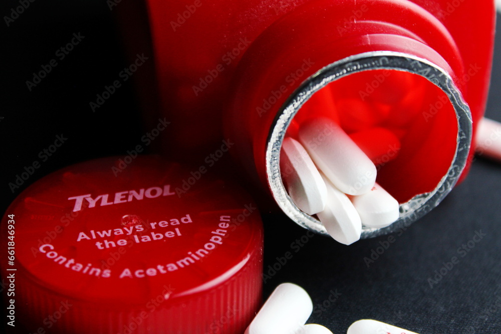 Bangkok, Thailand - 10, October 2023 - Tylenol pills placed on black ...