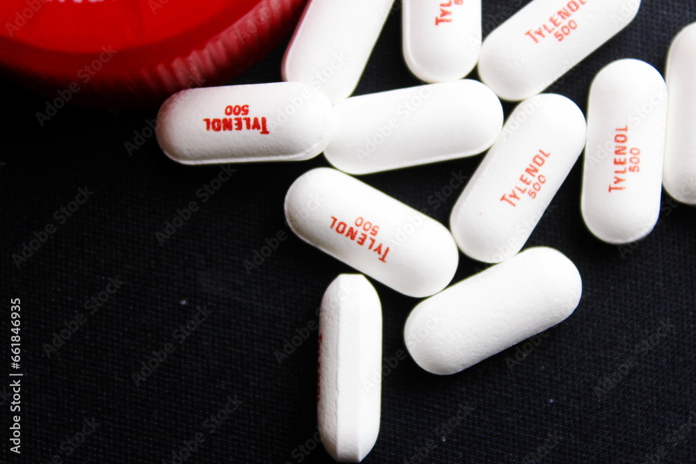 Bangkok, Thailand - 10, October 2023 - Tylenol pills placed on black ...
