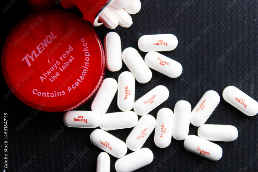 Bangkok, Thailand - 10, October 2023 - Tylenol pills placed on black ...