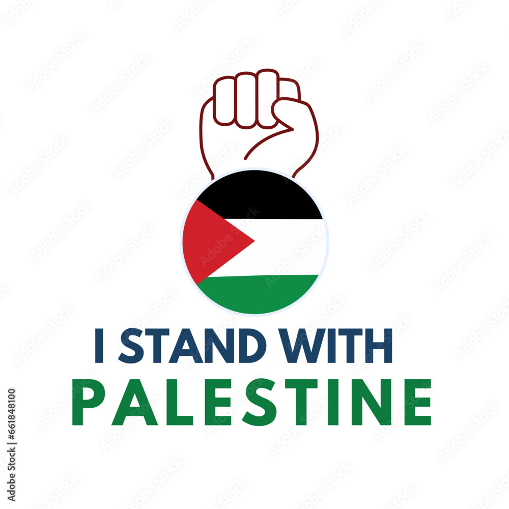 I stand with palestine, hand icon and palestine flag with typograhy ...