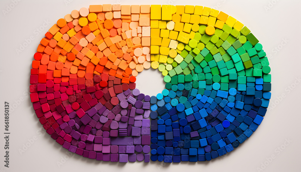 A Spectrum of multi colored elements organised in a circle. Rainbow ...