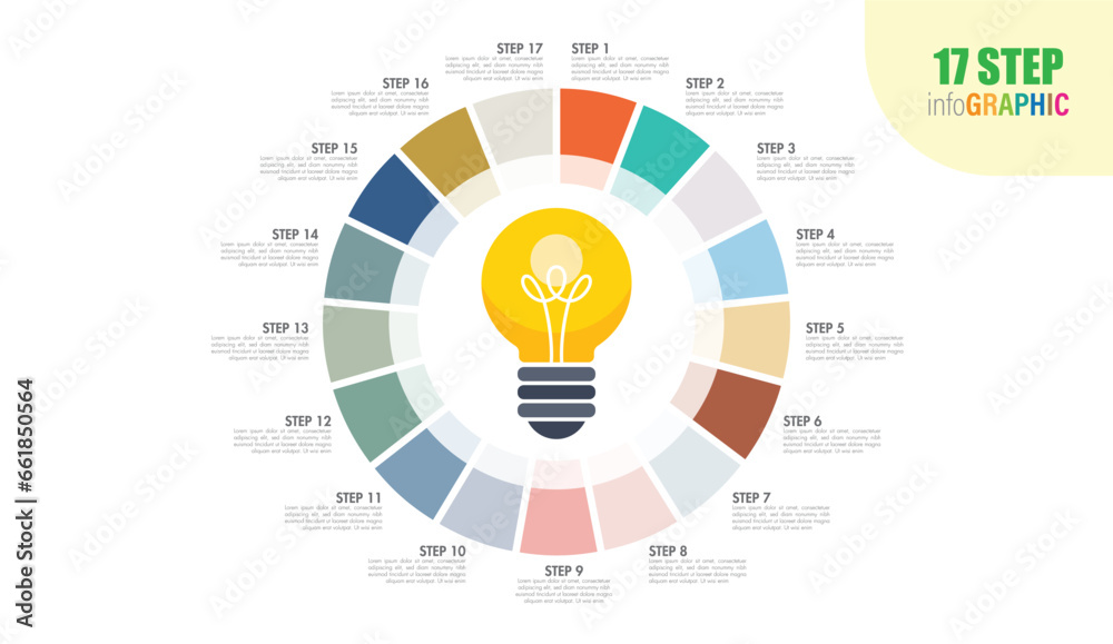 Vector idea light bulb circle infographic template with 11 to 20 steps ...