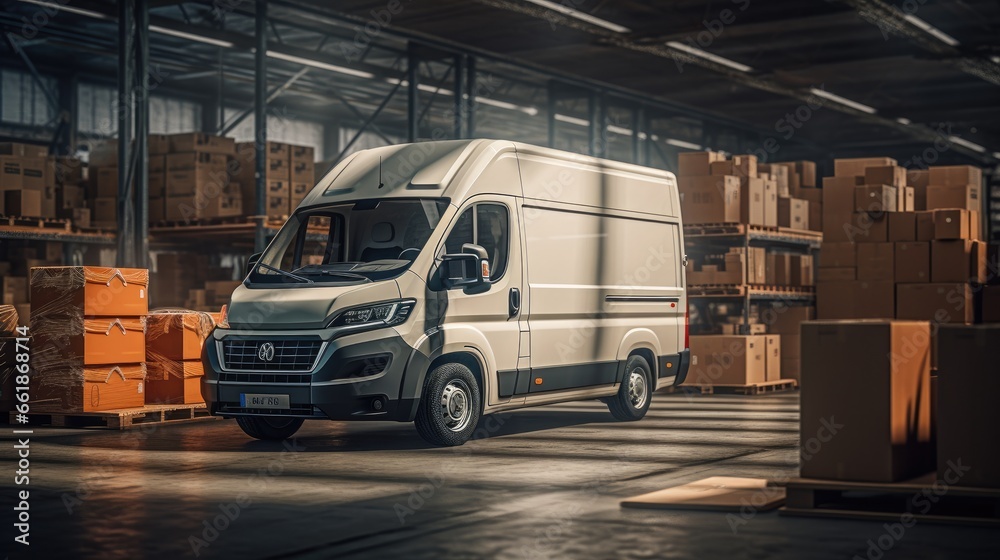 Logistics warehouse and commercial delivery van Stock Photo | Adobe Stock