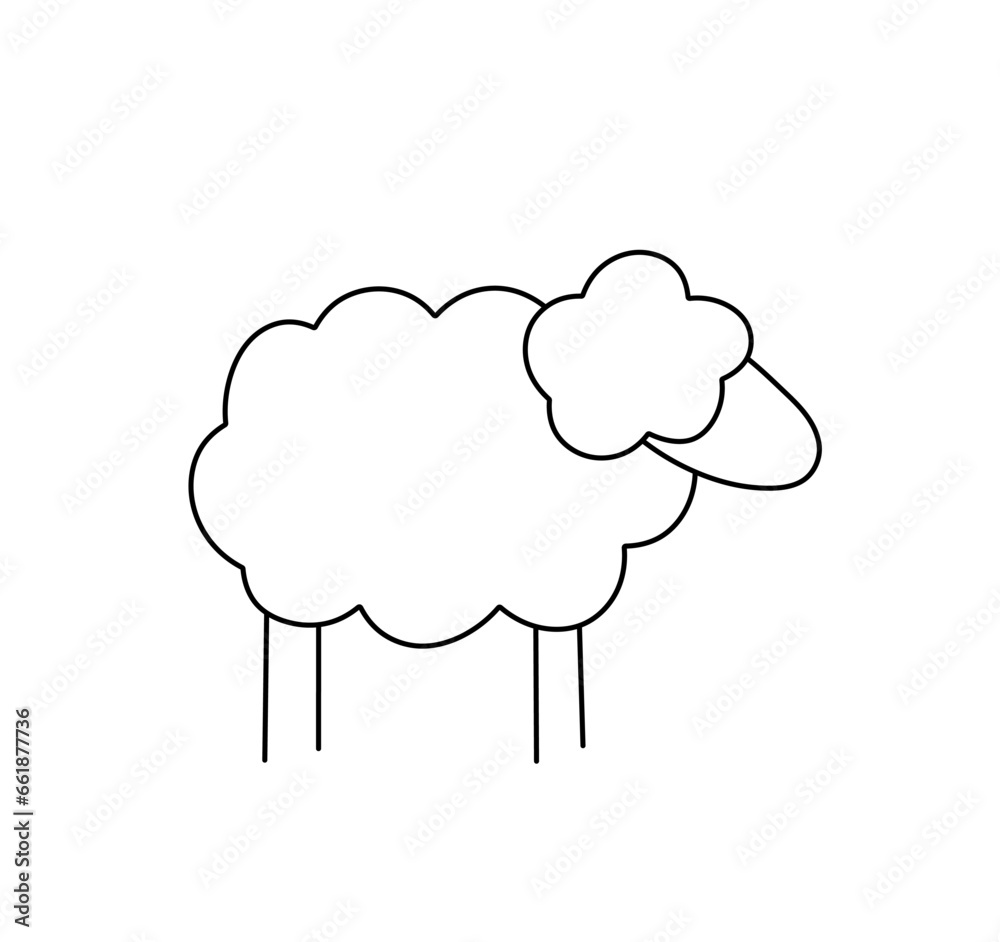 Vector isolated one single simplest cute little lil sheep side view ...