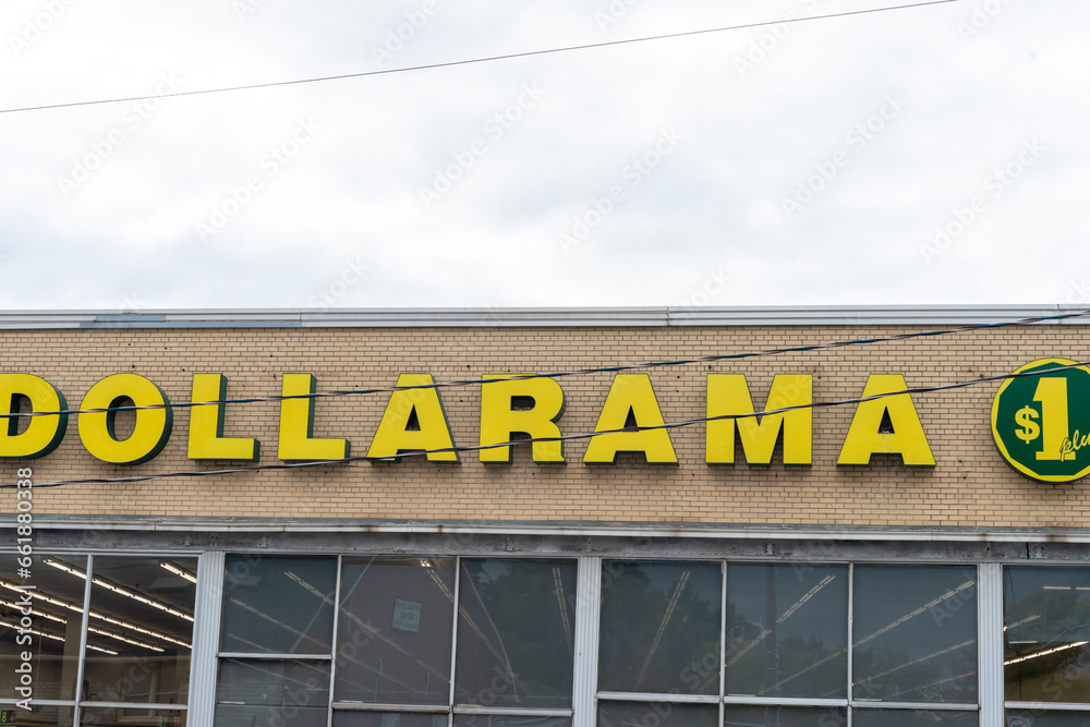 exterior building and sign of Dollarama, a dollar store, located at ...