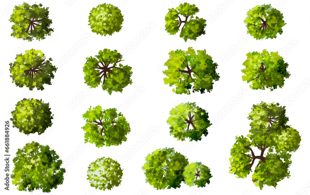 Vertor set of green tree,plants top view for landscape plan,schematic ...