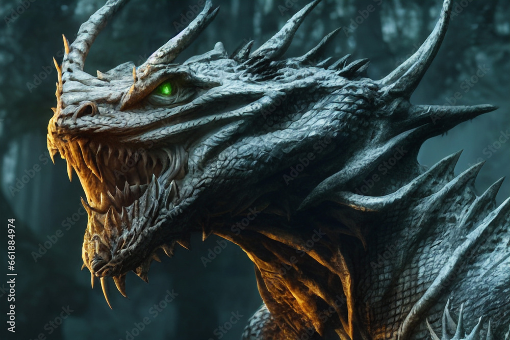 head of dragon horror style, blue eyes dragon, Realistic Dragons Stock ...