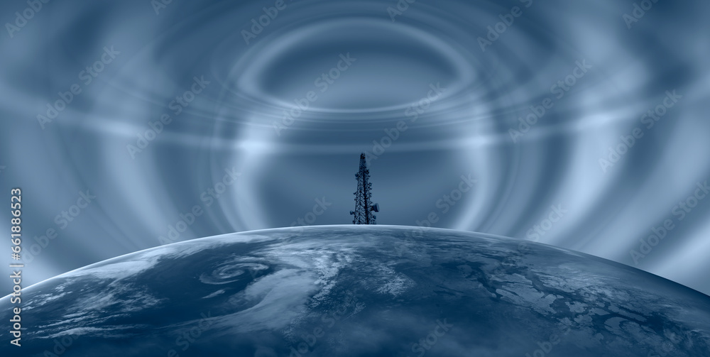 Antenna tower of telecommunication and Phone base station with TV and ...