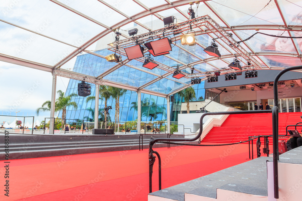 Red carpet stairway at Palais des Festivals (Palace of Festivals and ...