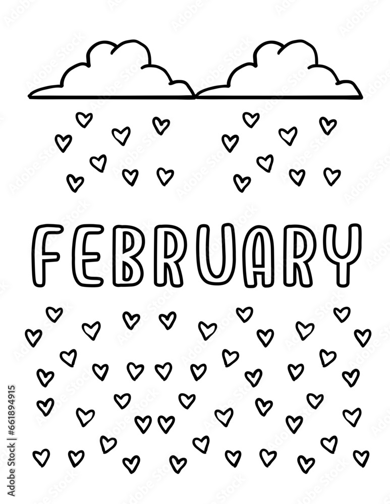 february coloring page line art doodle Stock Vector | Adobe Stock