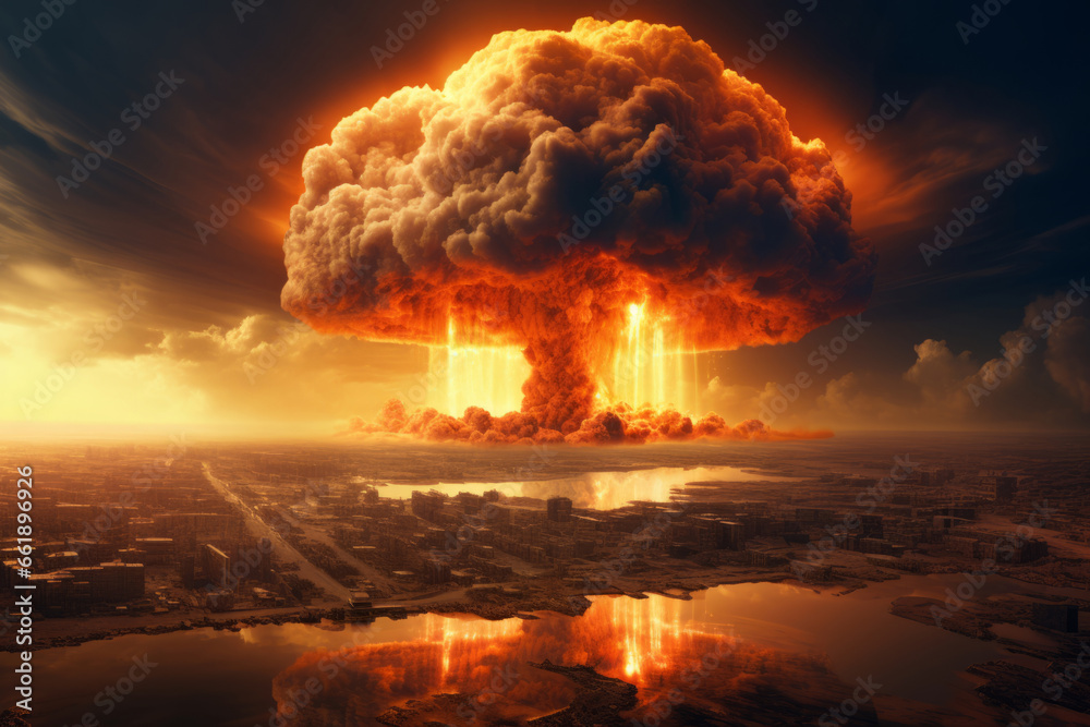Terrible atomic explosion of a nuclear bomb with a mushroom cloud of ...