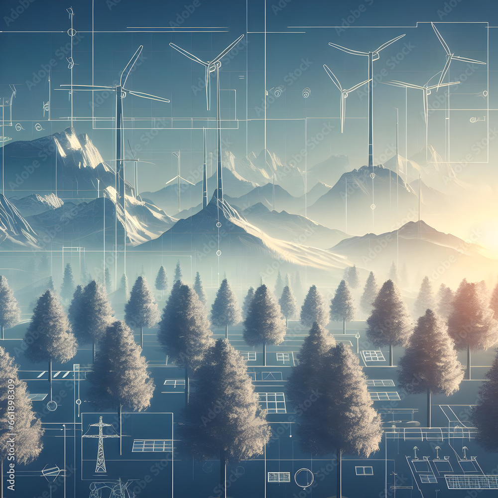 Photorealistic diagrams that seamlessly blend nature, featuring trees ...