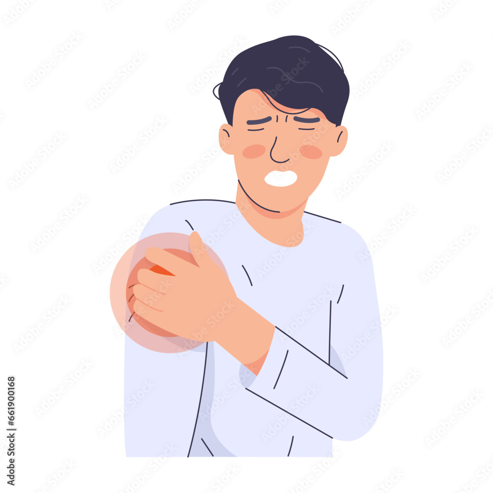 Man feels pain in his shoulder Suffering from a muscle injury. Male ...