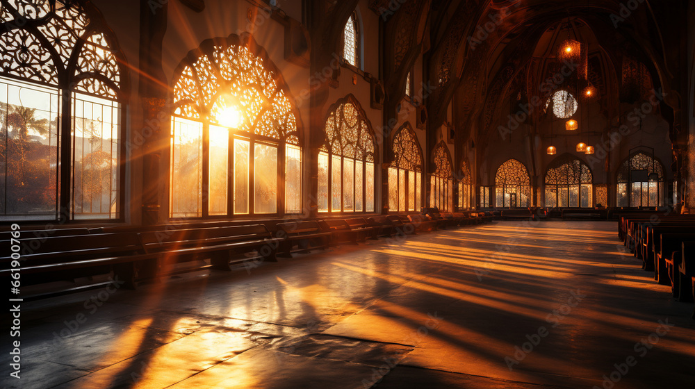 Mosque Illumination: A mosque interior bathed in soft light, where the ...