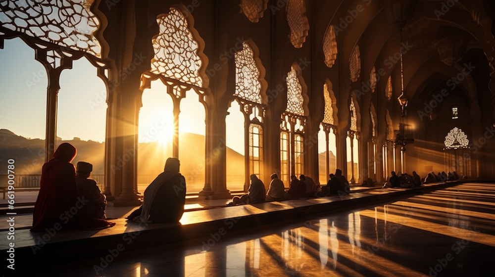 Mosque Illumination: A mosque interior bathed in soft light, where the ...