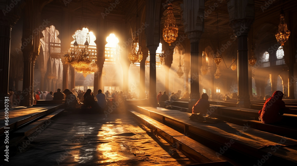 Mosque Illumination: A mosque interior bathed in soft light, where the ...