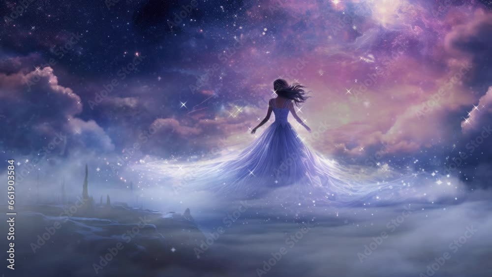 fantasy person in the night sky background animation with anime or ...