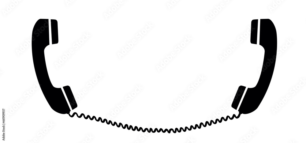 Cartoon old black handset with wire. Retro telephone receivers ...