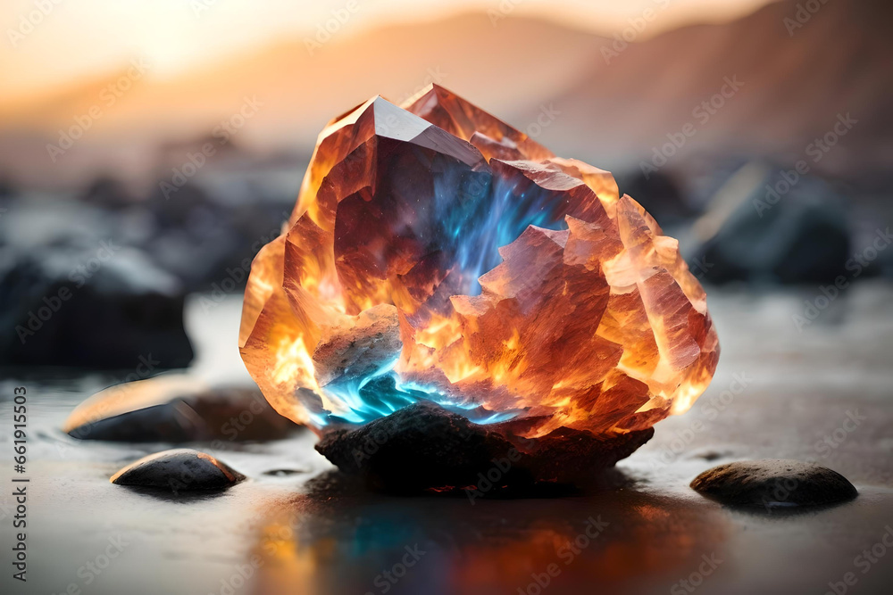 Fiery Radiance: The Dazzling Spectrum of Flame Aura Quartz Stock Photo ...