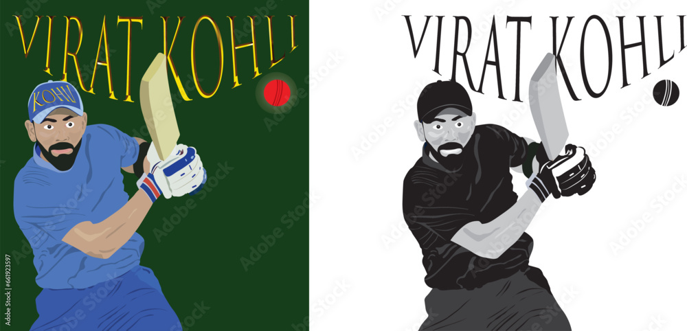 virat, virat kohli, cricket, indian player, virat vector, black white ...