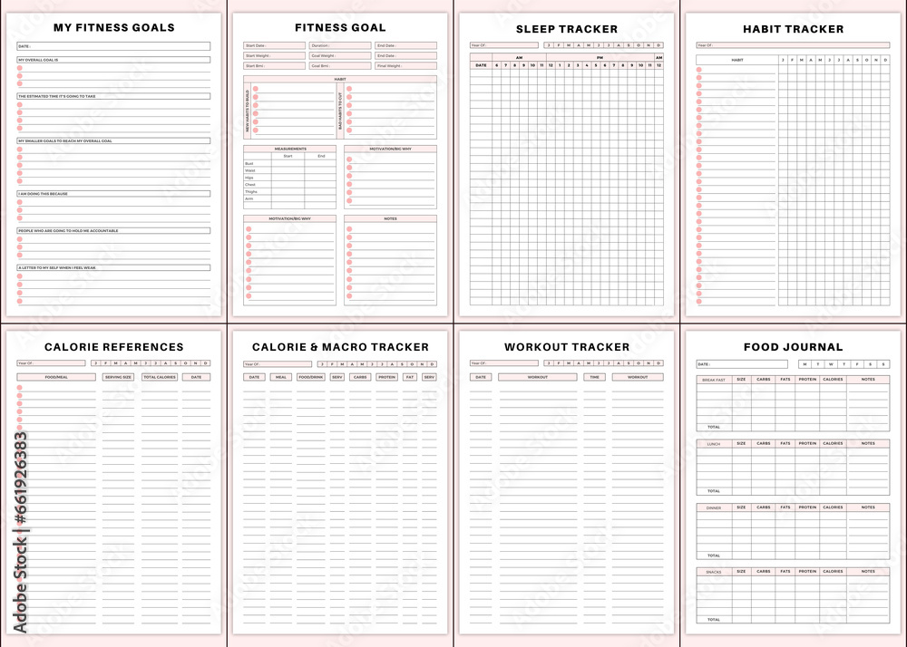 Minimalist planner pages templates.My Fitness Goals,Fitness Goal,Sleep ...