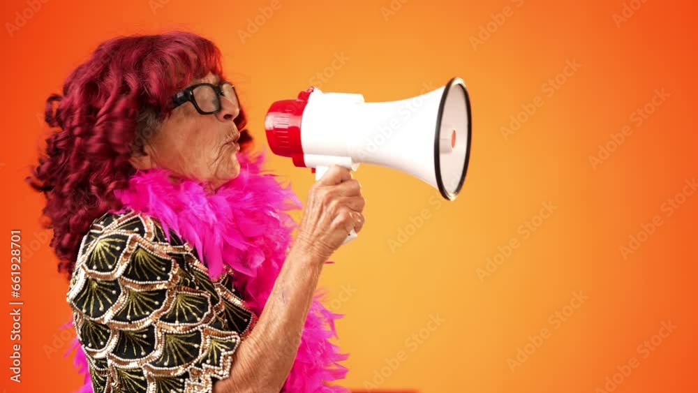 Profile of funny toothless old elderly senior crazy grandmother woman ...