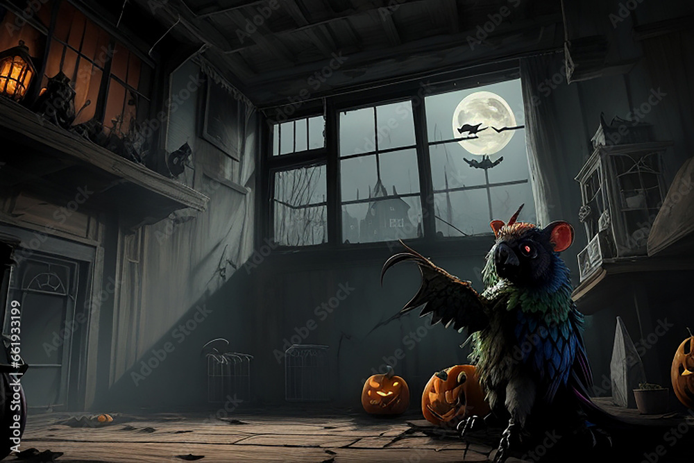 Bad angry Colored zombie Cocatel, parrot eating an rat, ((“exploding ...